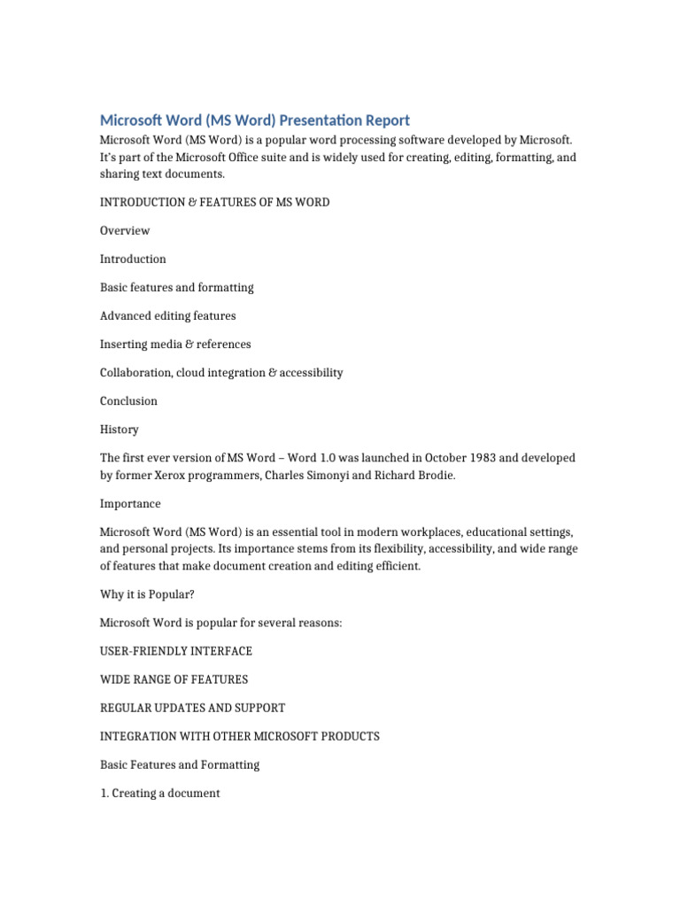 MS Word Presentation Report | PDF