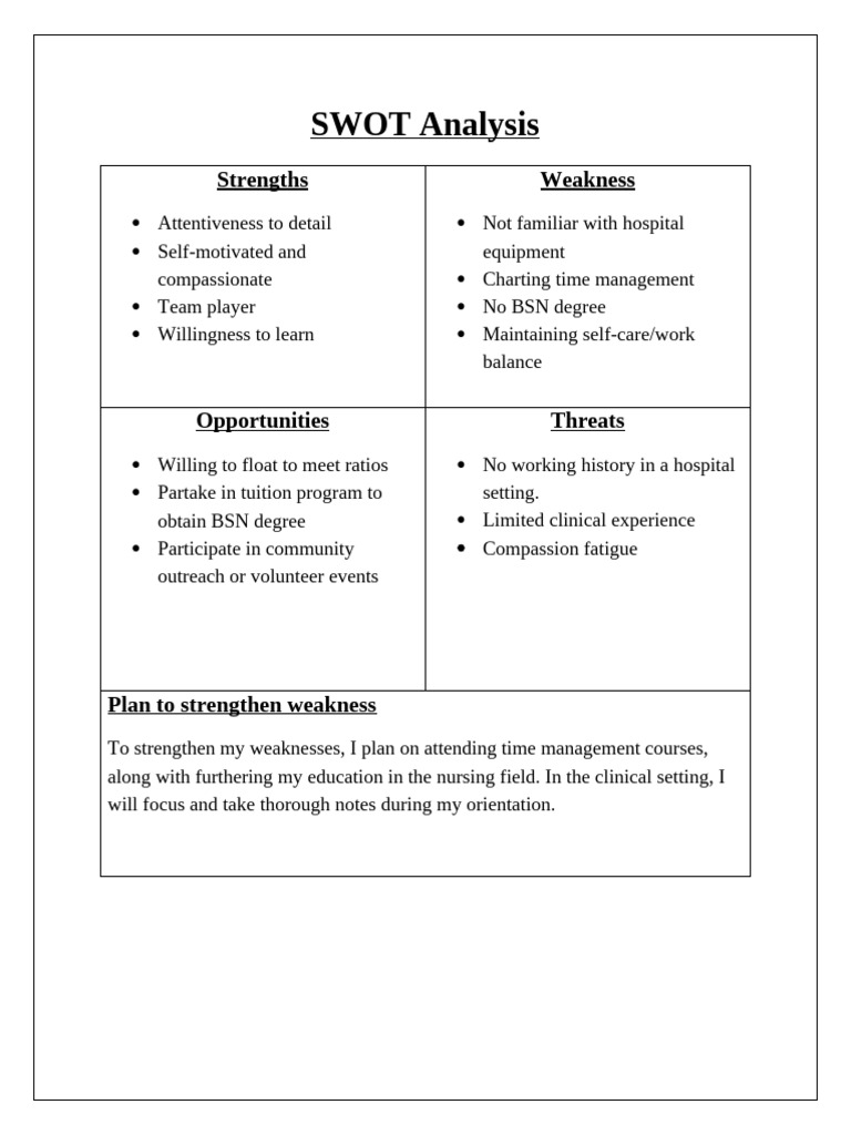 Nursing SWOT Analysis and Improvement Plan | PDF