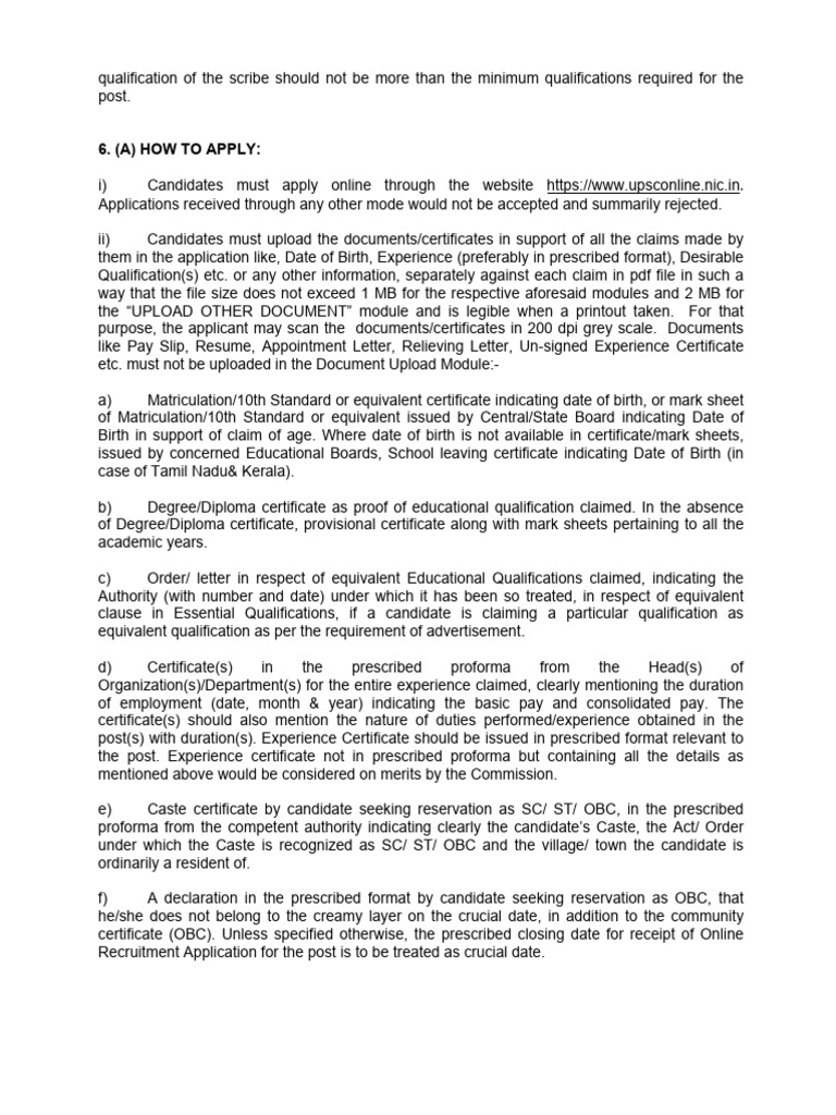 UPSC Scribe Application Guidelines | PDF