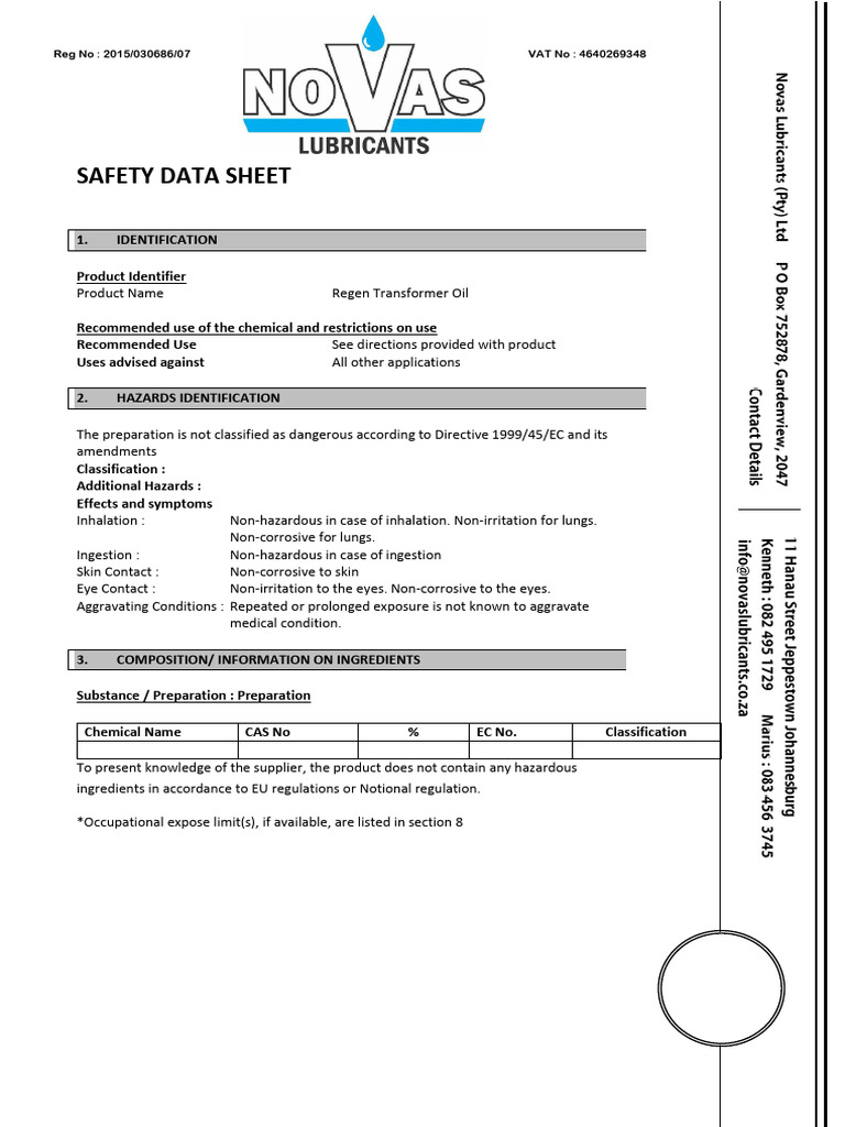 Transformer oil MSDS | PDF | Firefighting | Water