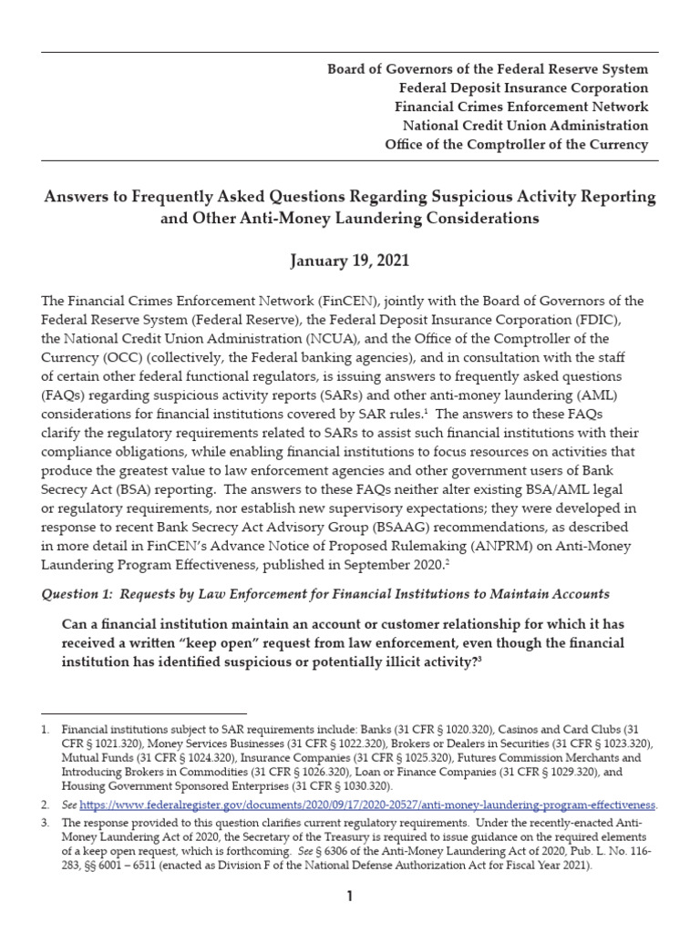 Joint SAR FAQs Final 508 | PDF | Justice | Crime & Violence