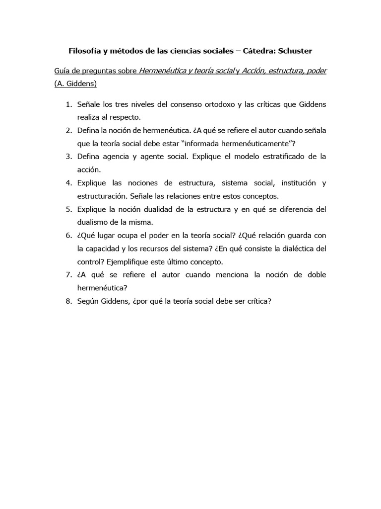 Guia de Preguntas - A. Giddens | PDF