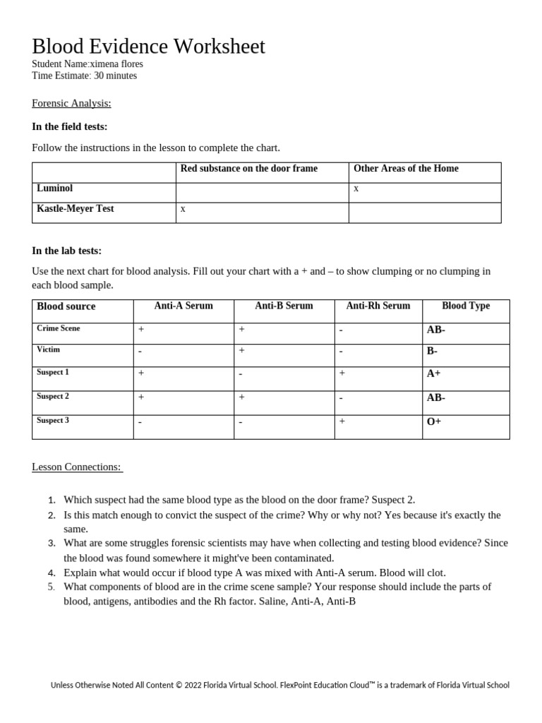 Blood Typing Worksheet | PDF