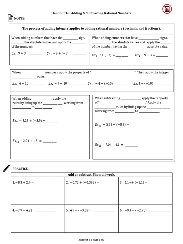 Adding & Subtracting Rational Numbers | PDF | Subtraction | Rational Number