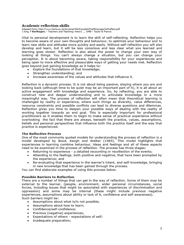 1.2 Article Academic Reflection Skills (1998) | PDF | Experience | Learning
