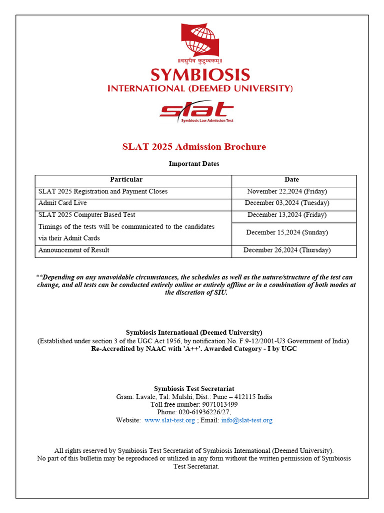 SLAT 2025 Admission Brochure (2) | PDF