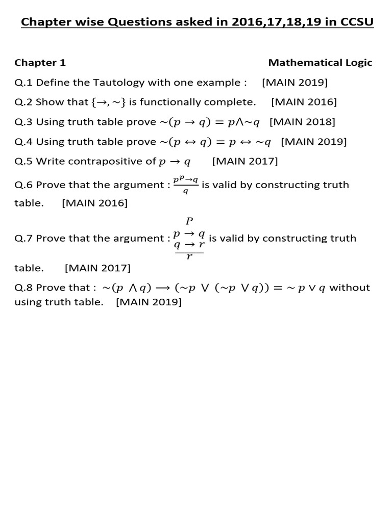 Chapter Wise CCSU Questions - Advanced Discrete Mathematics | PDF ...