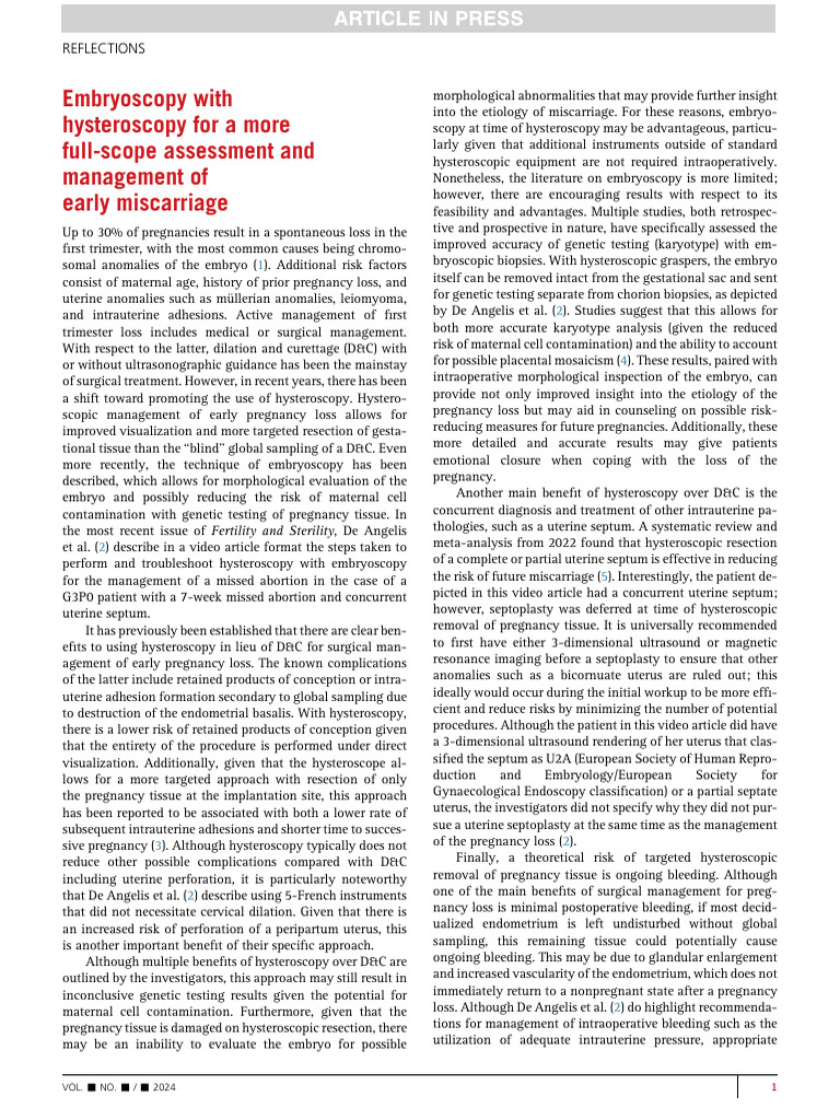 Embryoscopy With Hysteroscopy For A More Full-Scope Assessment and ...