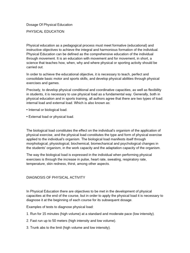 Dosification of Physical Education | PDF | Teachers | Physical Education