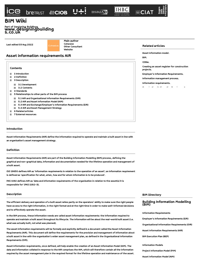 Asset Information Requirements AIR - Designing Buildings | PDF ...