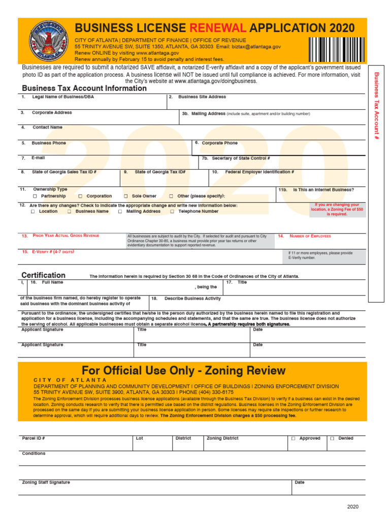 2020 Renewal Business Lice | PDF | E Verify | Zoning