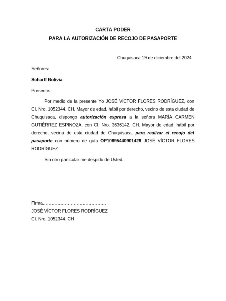Carta Poder para Recojo de Pasaporte | PDF