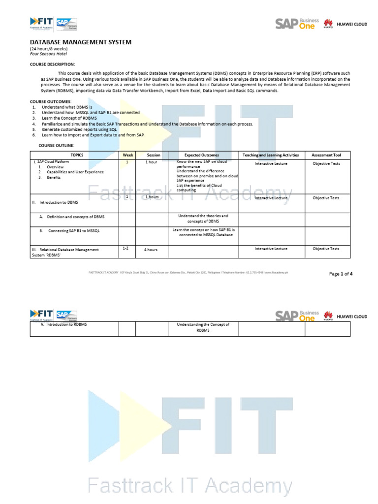 SAP On Cloud - DBMS For BA | PDF | Databases | Relational Database
