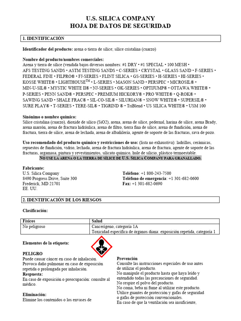 Silica SDS Spanish | PDF