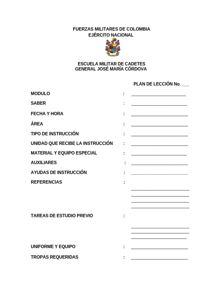 PLANTILLA PLANES DE LECCION (2) | PDF | Militar