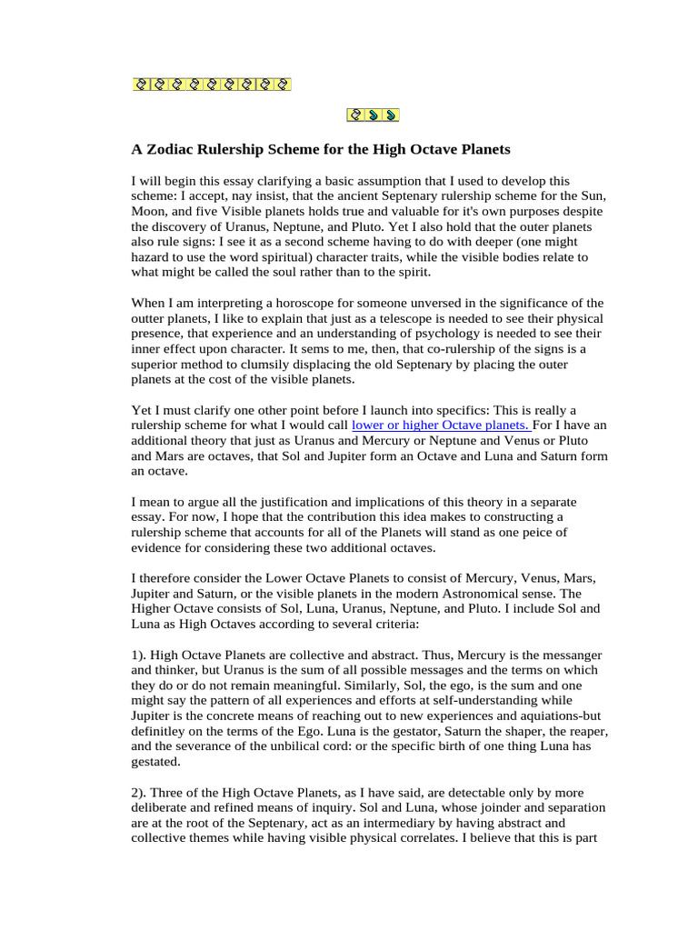A Zodiac Rulership Scheme For The High Octave Planets | PDF | Planets ...