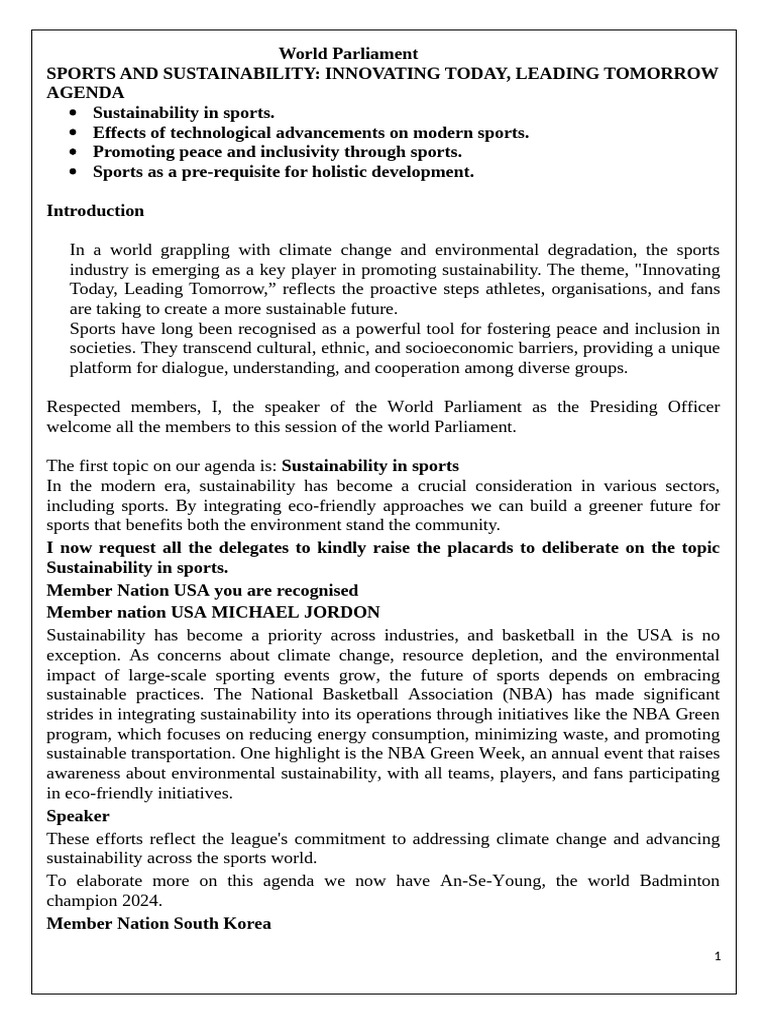 World Parliament SPARDHA - Final | PDF | Sustainability | Sports