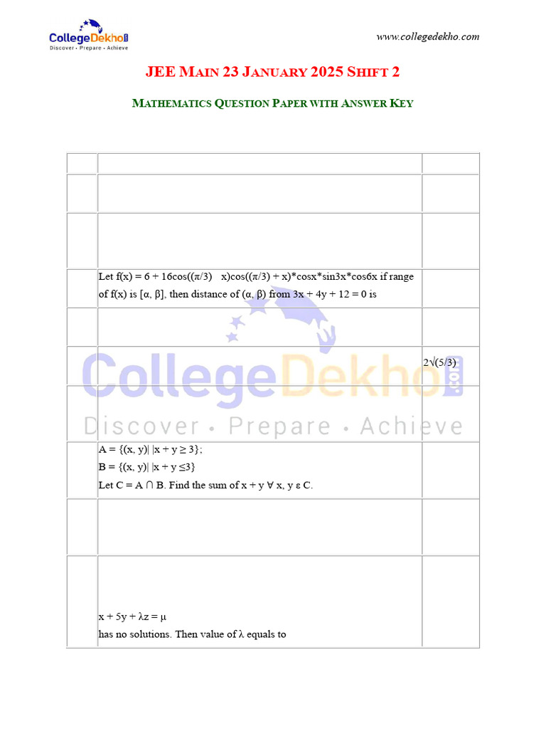 JEE Main 2025 Mathematics Paper Solutions | PDF | Mathematics