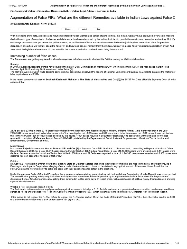 Augmentation of False FIRs - What Are The Different Remedies Available ...