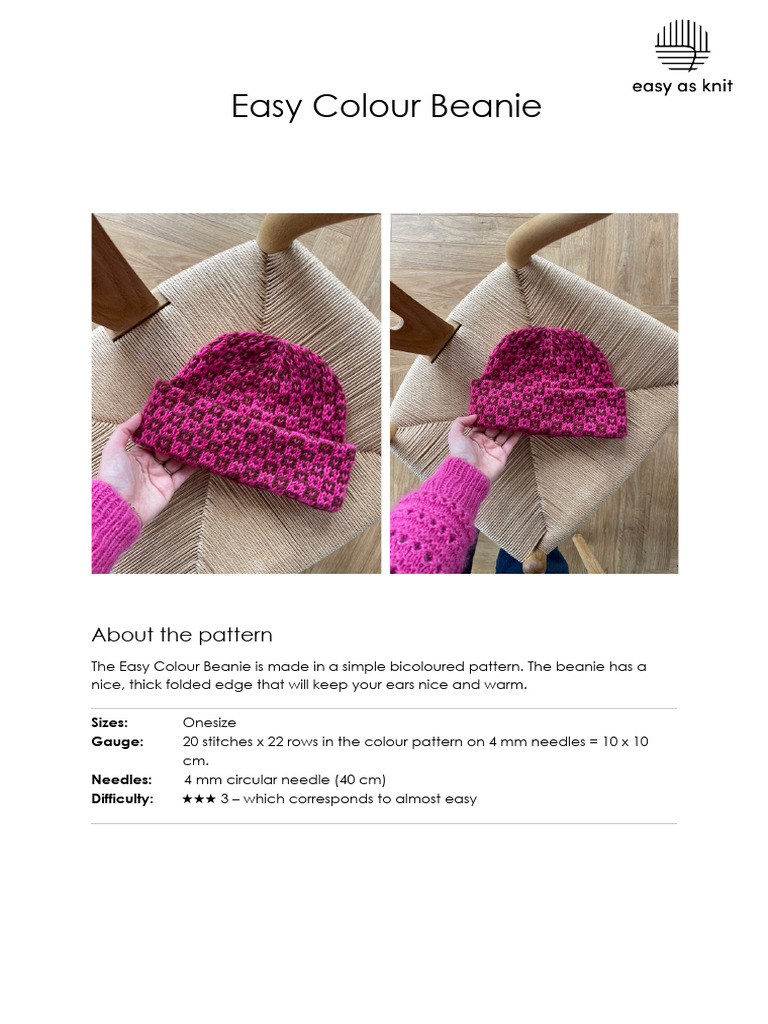 Easy Colour Beanie English | PDF | Knitting | Knitting Needle