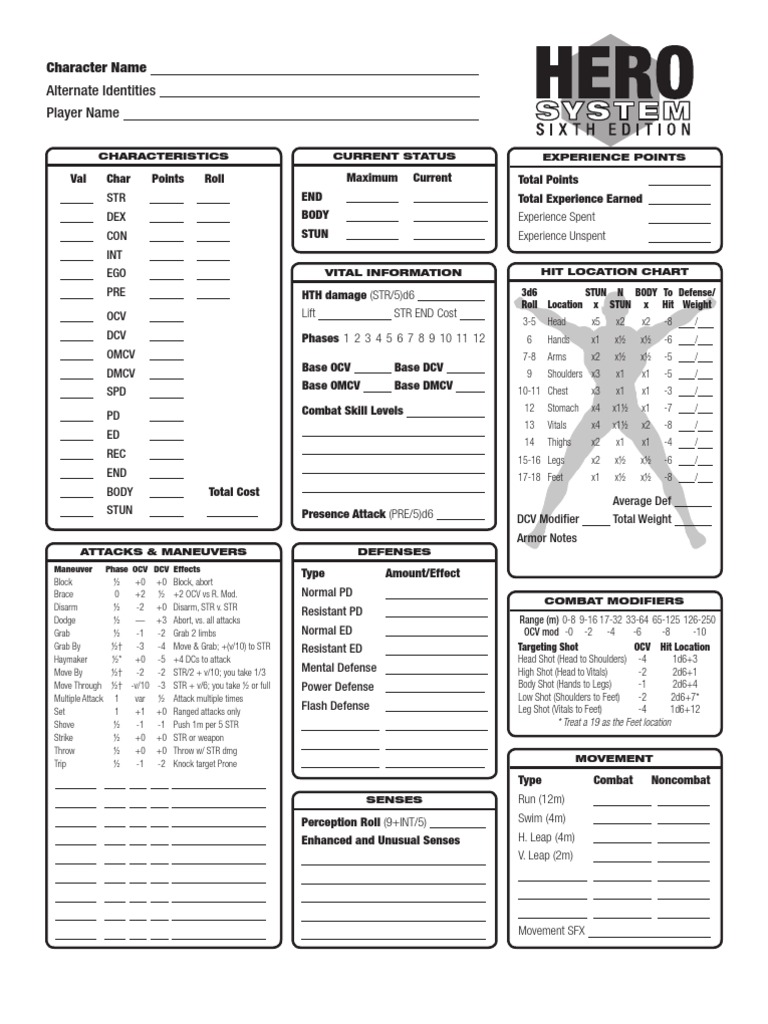 Hero System 6th Edition Character Sheet | PDF