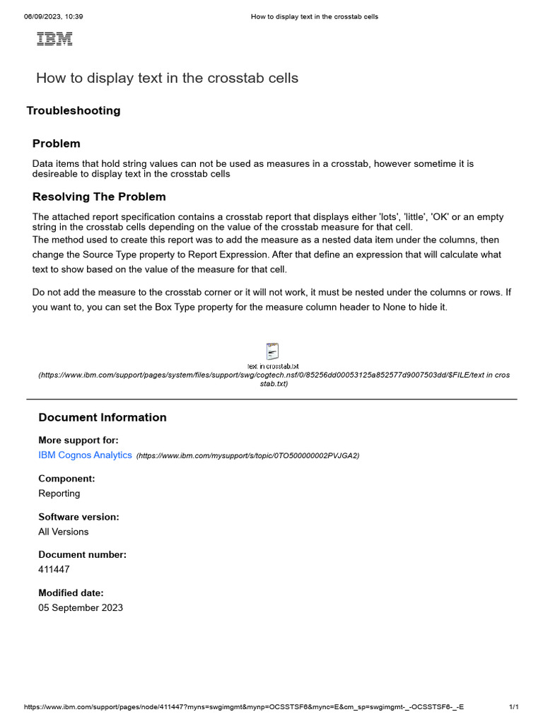 How to display text in the crosstab cells | PDF