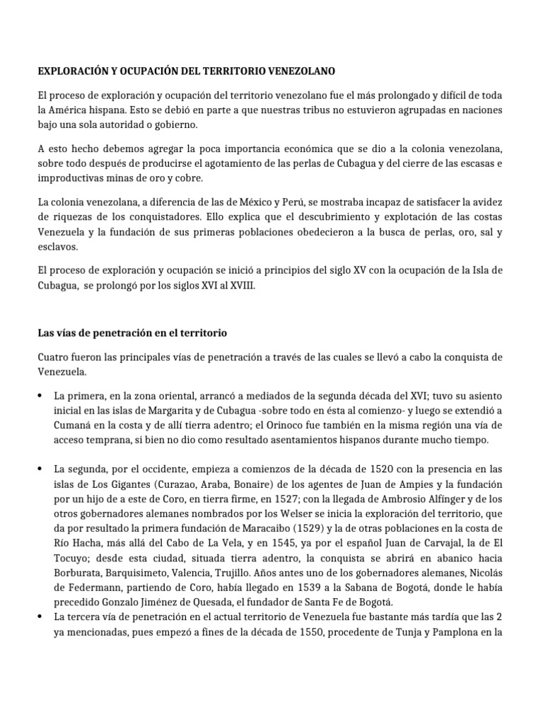 Exploración y Ocupación Del Territorio Venezolano | PDF | Venezuela