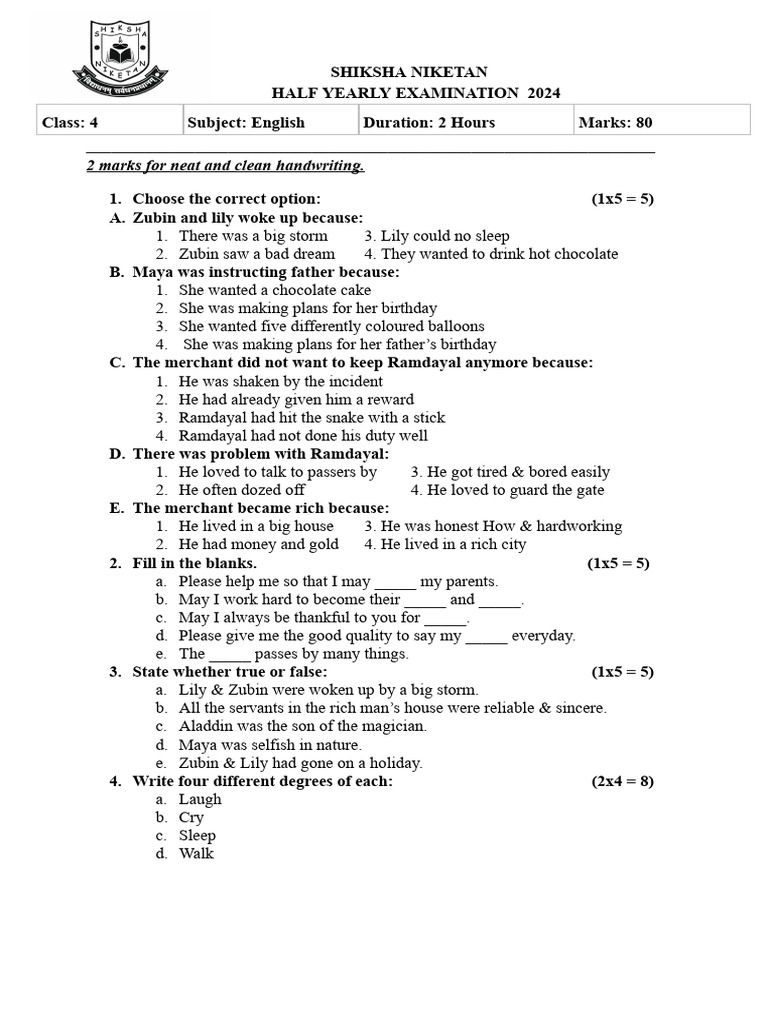 Class 4 English (HY) | PDF