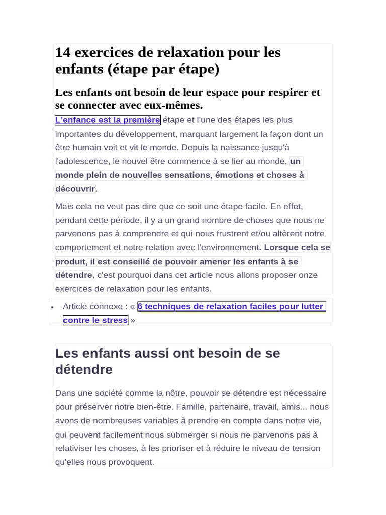 14 exercices de relaxation pour enfants | PDF | Rire | Émotions
