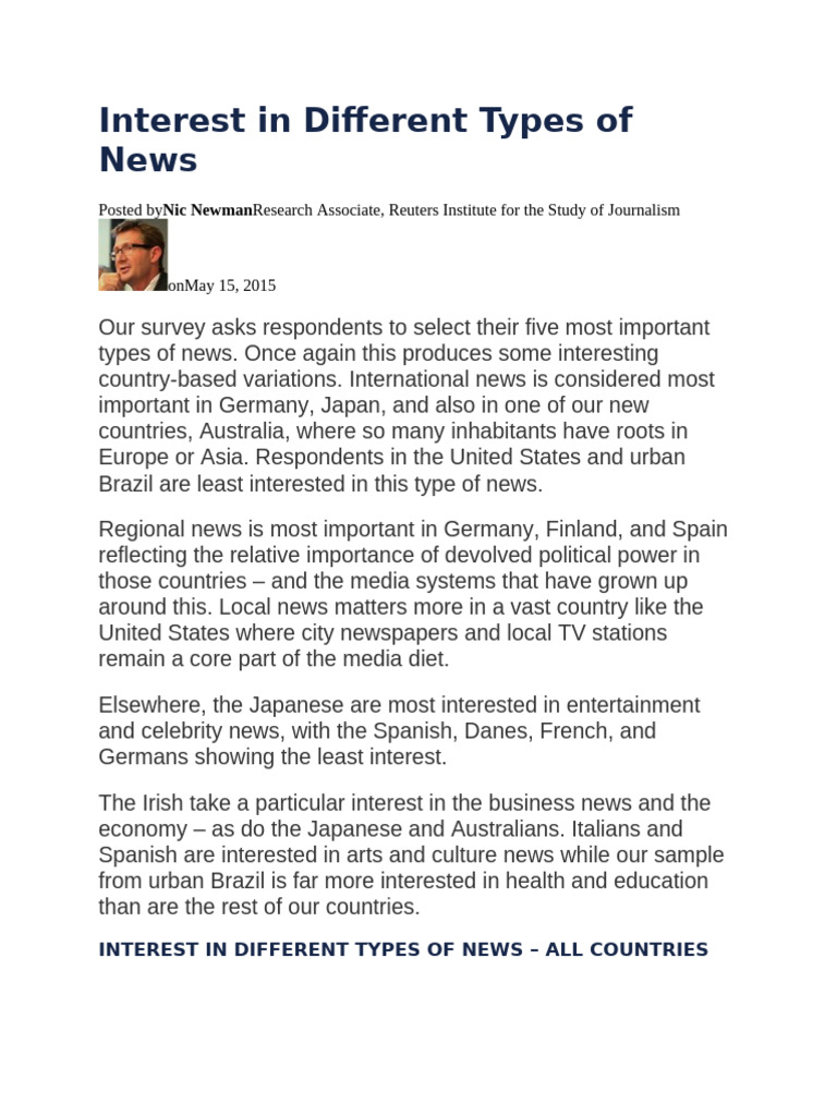 Interest in Different Types of News | PDF | Scotland | News