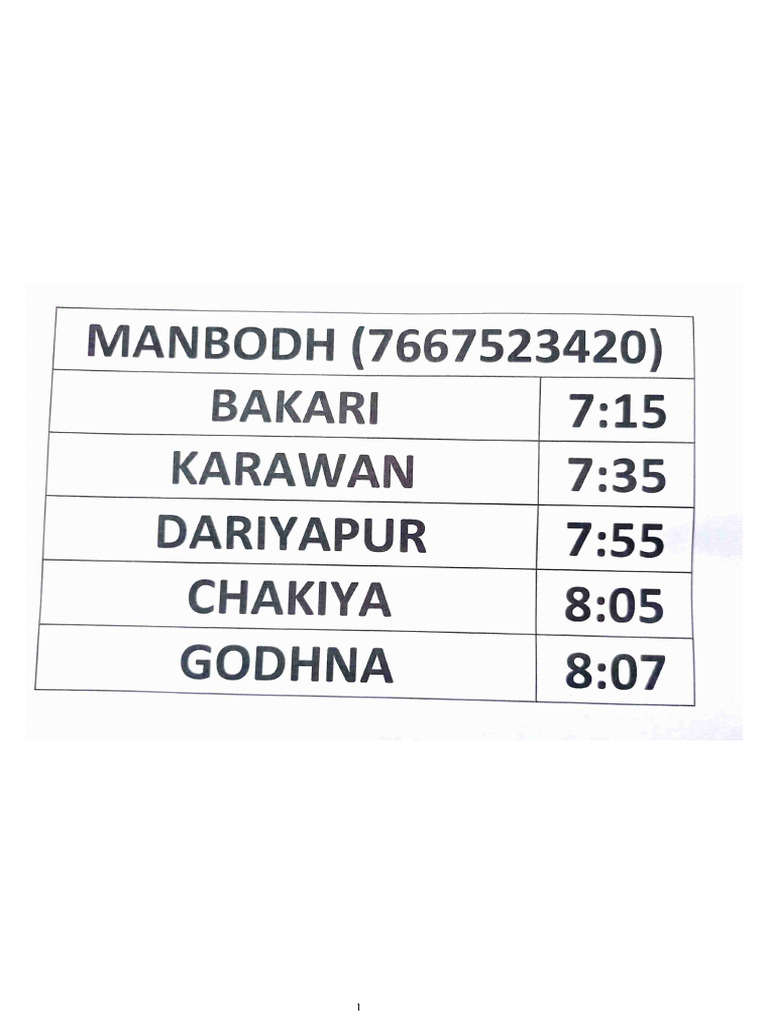 Transport Time Table Route Wise 582 | PDF