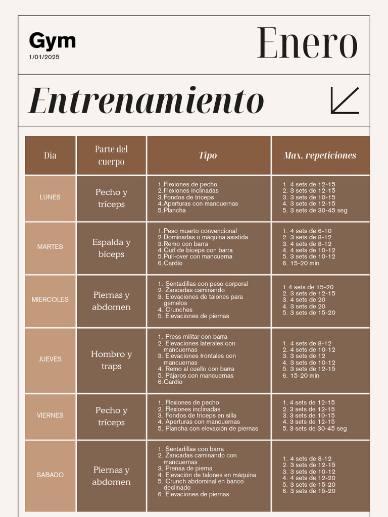 Brown Minimalist Weekly Workout Planner | PDF | Entrenamiento de fuerza ...