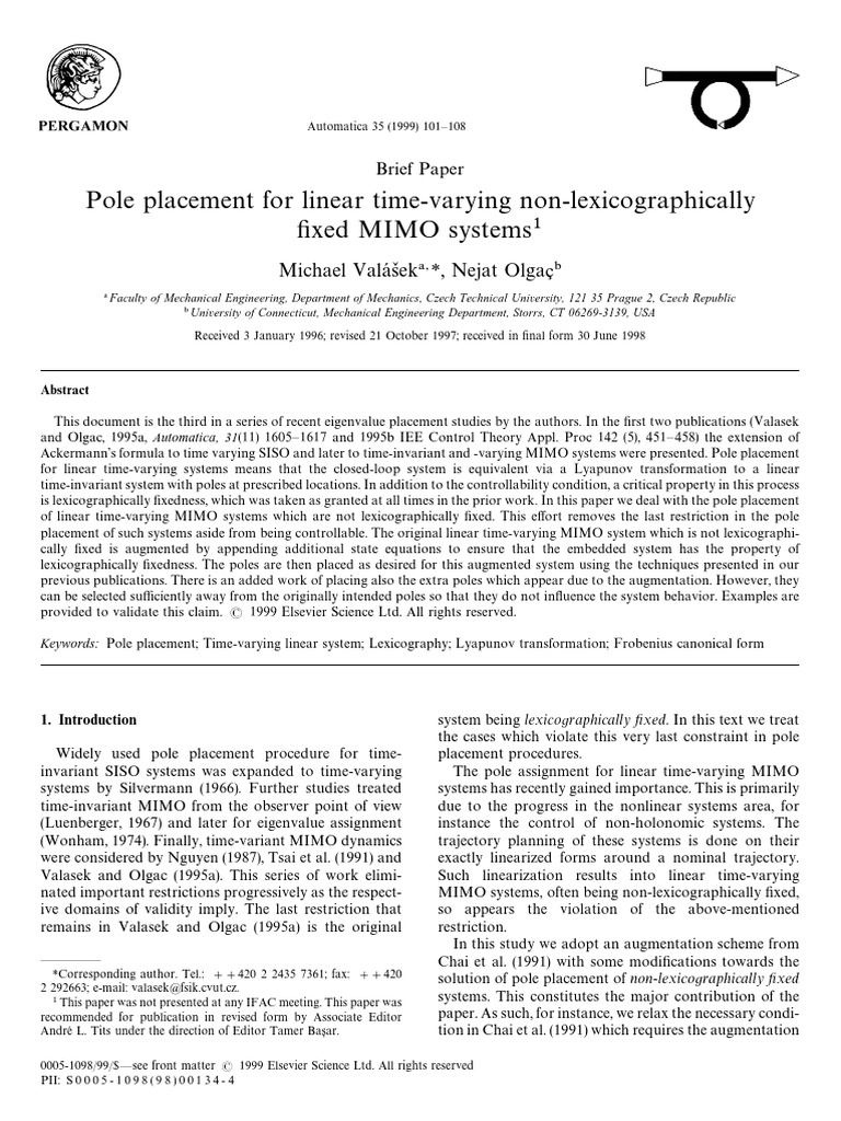 pole placement for MIMO system | PDF | Linear Subspace | Functions And ... pole placement for MIMO system | PDF | Linear Subspace | Functions And ...