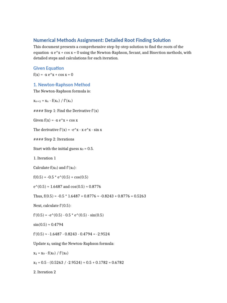 Numerical Methods Assignment Solution Detailed | PDF