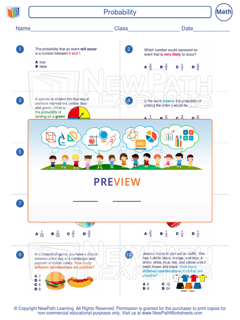 Worksheet Math Grade 6 Probability 1 0 | PDF | All Rights Reserved ...