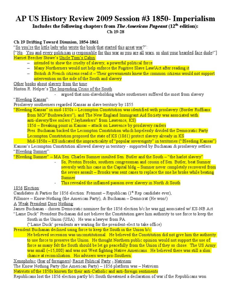 AP US History Review 2009 Session #3 1850-Imperialism | PDF ...