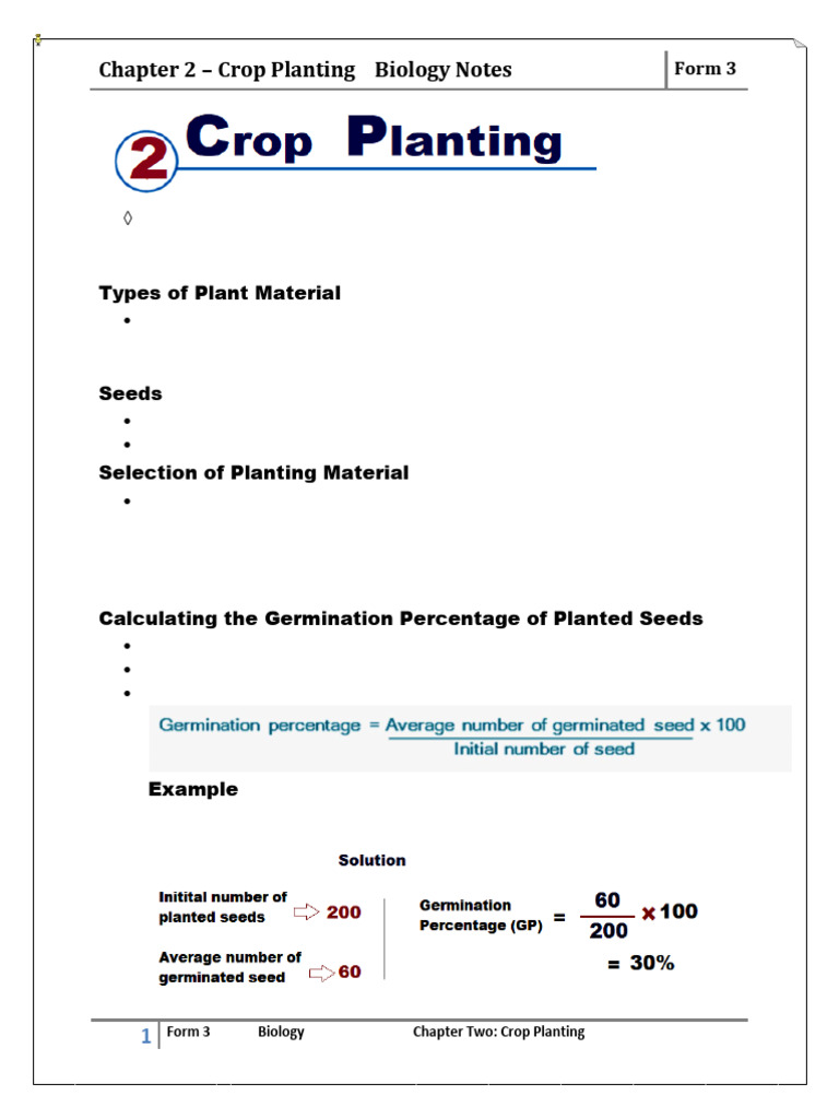 Chapter 2 Crop Planting Form 3 Biology (1) | PDF | Seed | Germination
