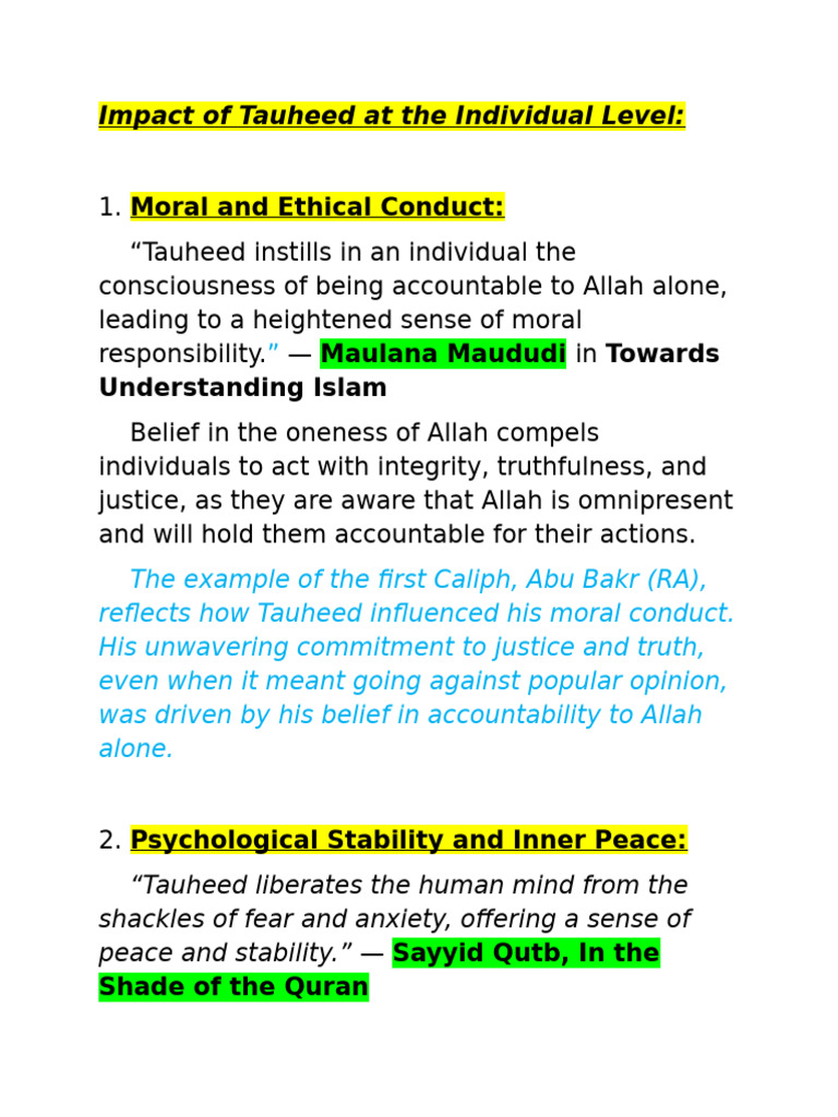 Impact of Tauheed on Individual and Society | PDF | Tawhid | Muhammad