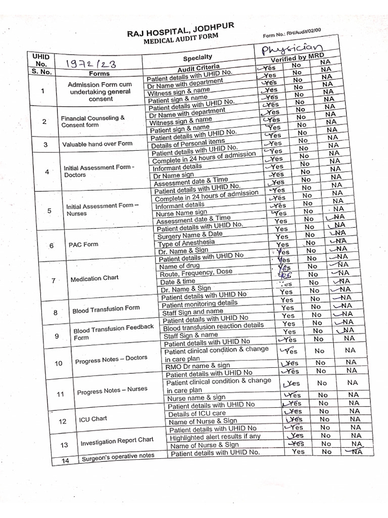 Medical Audit Form | PDF