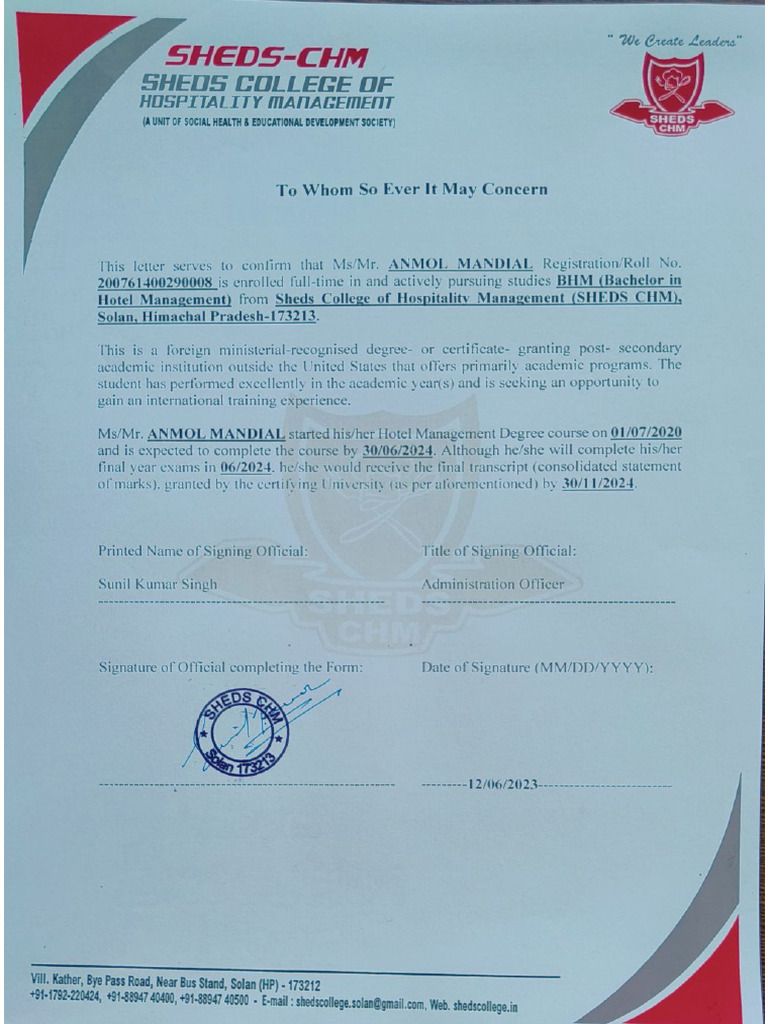 College Reference Letter | PDF