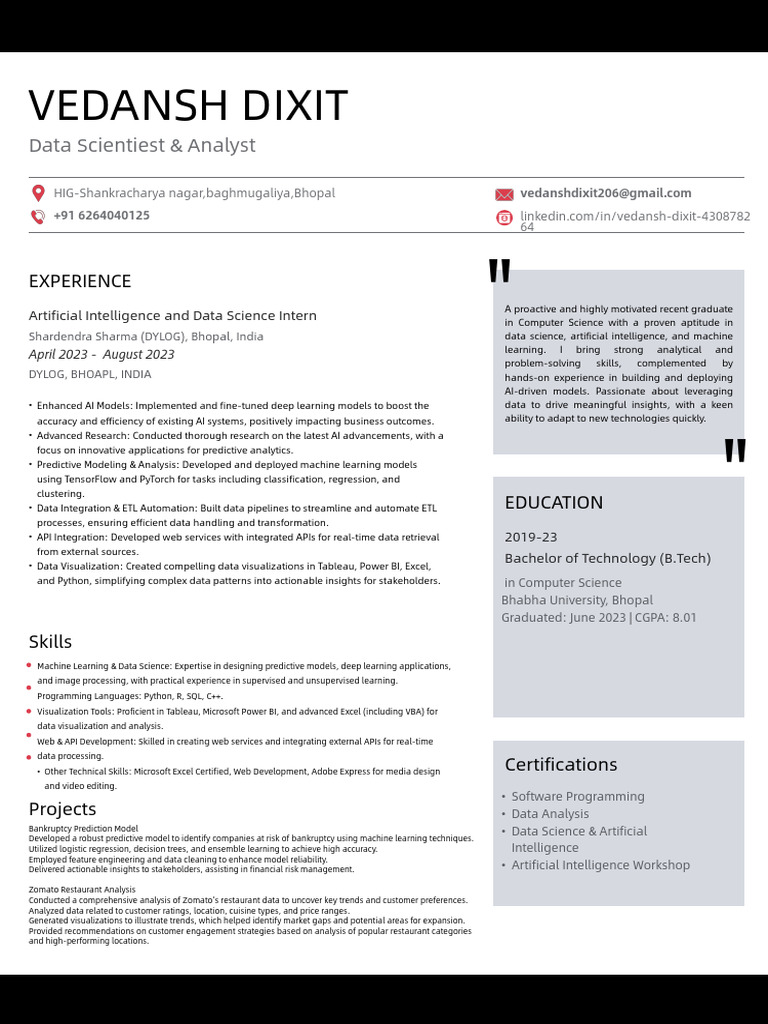 Vedansh.dixit Profile | PDF | Artificial Intelligence | Intelligence (AI) & Semantics