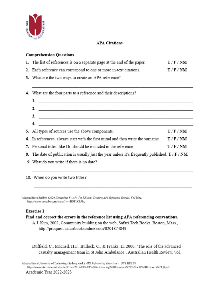 APA Citations Student Copy | PDF | Apa Style | Citation