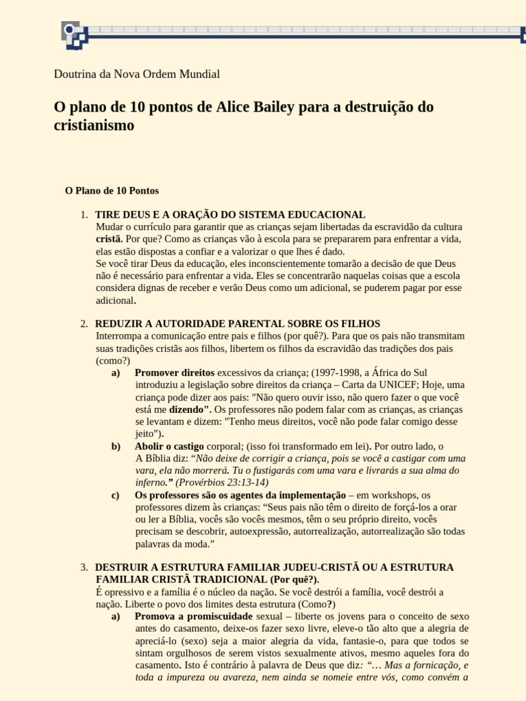 Plano de Alice Bailey contra o Cristianismo | PDF | Homossexualidade ...