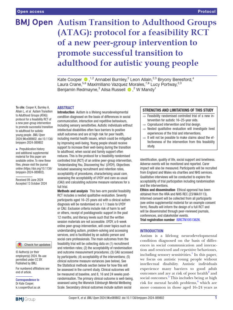 Autism Transition to Adulthood Groups (ATAG) - protocol for a ...