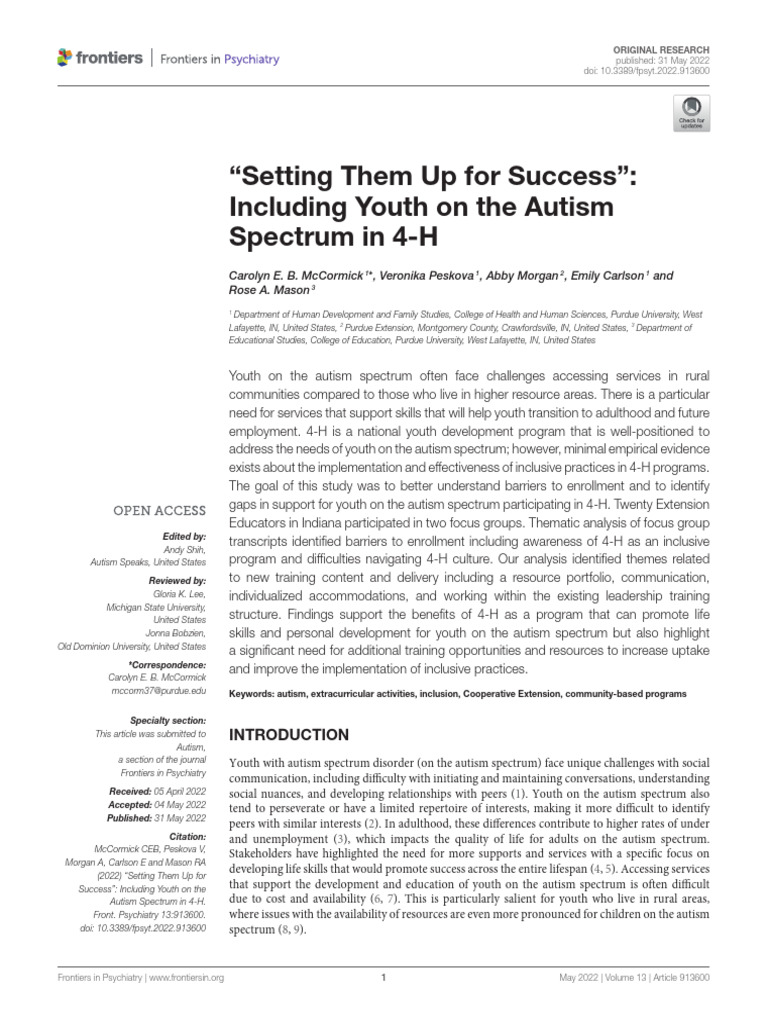 Autism Inclusion in 4-H Programs | PDF | Autism | Behavioural Sciences