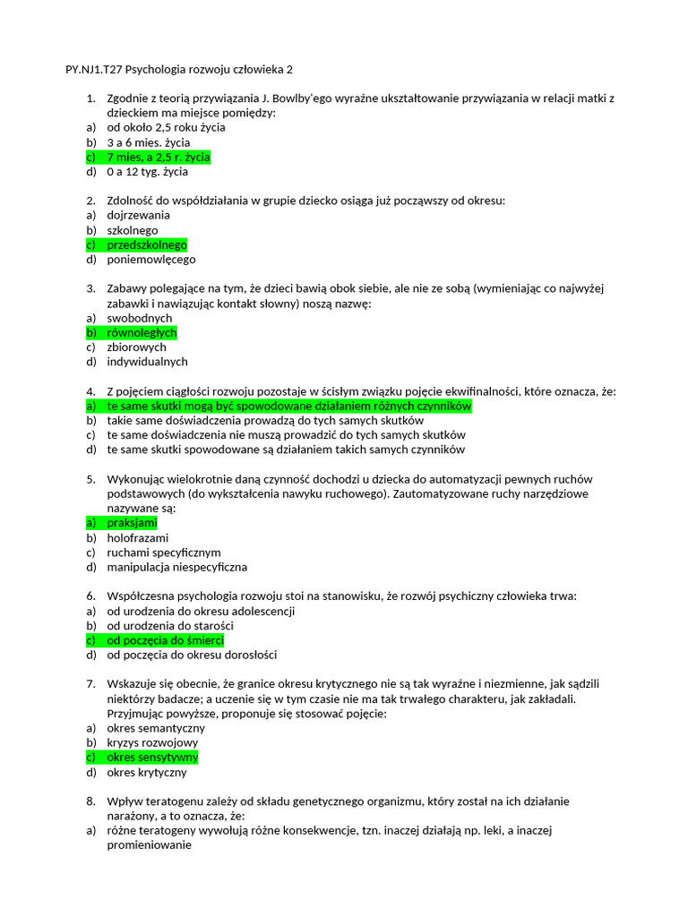 PY - NJ1.T27 - Psychologia Rozwoju Człowieka 2 - 2021 | PDF