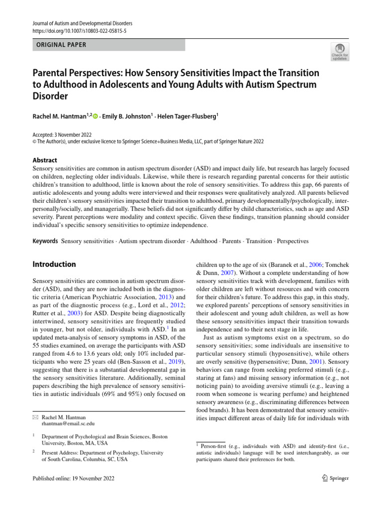 Parental Perspectives - How Sensory Sensitivities Impact The Transition ...