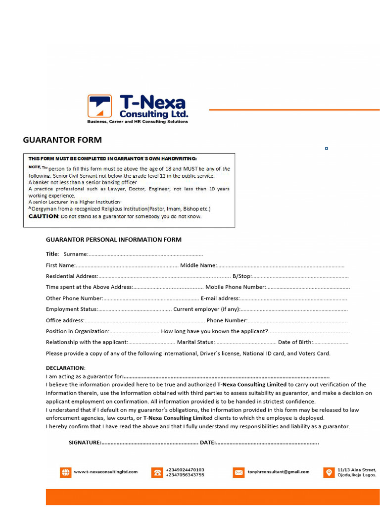 Guarantor Personal Information Form | PDF