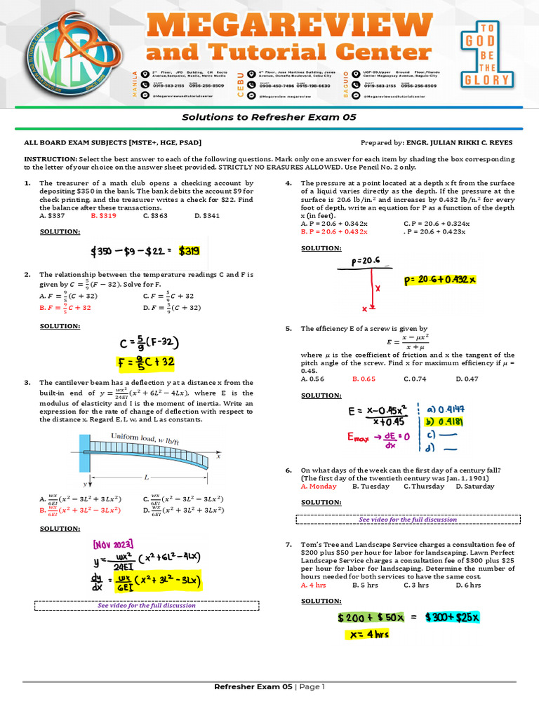 Refresher Exam 5 | PDF | Beam (Structure) | Bending Refresher Exam 5 | PDF | Beam (Structure) | Bending