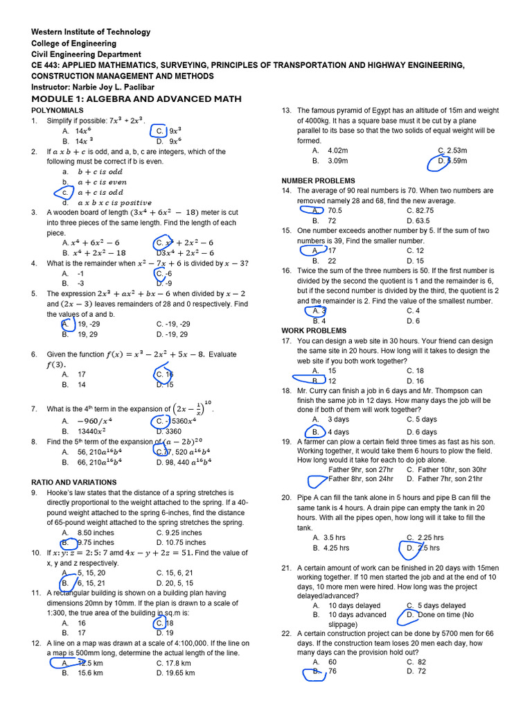 Module 1 - Part2f - Algebra and Advanced Algebra | PDF | Algebra | Numbers